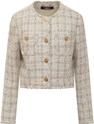 Versace Femme, Vestes, Blanc, Taille: 42 FR Veste Cardigan en Tweed