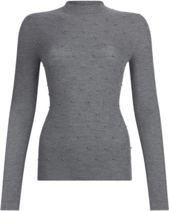 Liu Jo Femme, Pulls, Gris, Taille: 42 FR SweaT-shirt en Laine Grise avec Perles