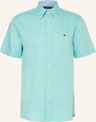 Tommy Hilfiger Kurzarm-Hemd Regular Fit Mit Leinen blau