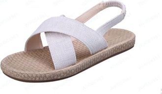 Generic Sandales plates tendance &agrave; bout ouvert pour femme - Sandales plates &agrave; bride crois&eacute;e - Sandales de plage larges - Couleur unie - Sangle de cheville r&eacute;g