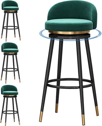 Generic Set Aus 4 Drehbaren Thekenhockern Mit Samtpolsterung Und R&uuml;ckenlehne - Blau, 65/75 cm Sitzh&ouml;he(Green-2,65cm)