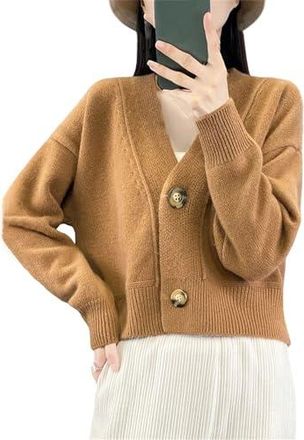 Generic Cardigan pour femme 100 % laine m&eacute;rinos col en V manches longues cachemire tricot hiver pull vintage tops, Jin Ka, Taille S