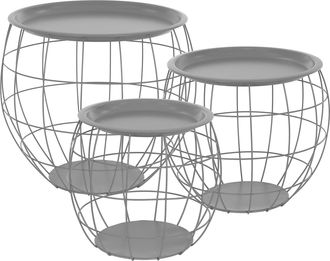 ML Design ML-Design Beistelltisch 3er Set, rund, Grau, Metallkörbe Couchtisch 3 Größen Ø31cm/Ø38cm/Ø47cm, Metall, Abnehmbarer Tischplatte, Stauraum, 3-TLG. Wohn
