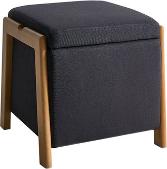 Beliani Pouf Hocker mit Stauraum Stoff schwarz quadratisch 40x40 cm Polsterhocker 44 cm hoch Edland