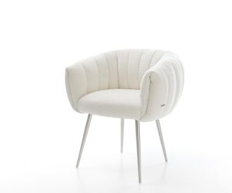 DELIFE Esszimmerstuhl Jada-Flex Boucl&eacute; Soft Beige 4-Fu&szlig; konisch Edelstahl Taschenfederkern, Esszimmerst&uuml;hle