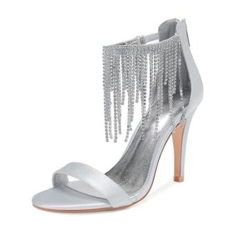 Generic Femme Talon Aiguille Chaussure Escarpin Sandale Ouvert Chic Mariée Eté Talon Mariage Soirée Chaussures 10.5Cm,Argent,41 EU