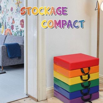 Costway Costway - Lot de 6 Coussins de Chaise pour Enfant avec Poign&eacute;es Coussins Dassise Carr&eacute;s 38 x 38CM Multicolores avec Fermeture &Eacute;clair