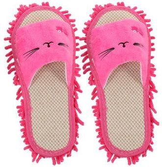 Beaupretty Chaussons Serpillères Lavables pour Femmes Semelles Microfibre Antidérapantes Confort Doux pour Nettoyage Maison Rose