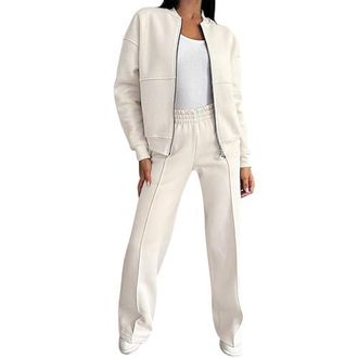 Generic Ensemble de v&ecirc;tements de d&eacute;tente pour femme UK pour femme - D&eacute;contract&eacute; - Automne et hiver - Haut gilet et pantalon tendance - Couleur unie - Fermetur