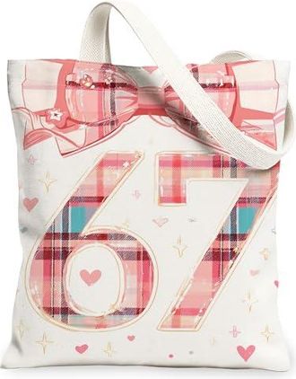 Generic Sacs fourre-tout en toile &agrave; carreaux &eacute;l&eacute;gants, sacs &agrave; provisions r&eacute;utilisables &agrave; motif floral, vintage, l&eacute;ger et lavable, p&ecirc;che, 13x15 Inch