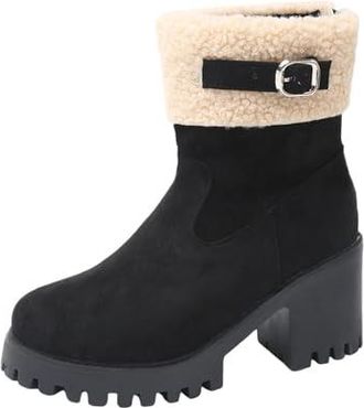Generic Bottes dhiver pour femme doubl&eacute;es de fausse fourrure &agrave; talon &eacute;pais d&eacute;contract&eacute; &eacute;l&eacute;gant fermeture &eacute;clair dans le dos confortables et chaudes bottes de 