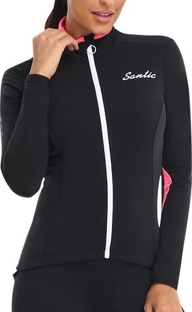Santic Fahrradjacke für Damen Winter Thermo Jacken Winddichte Laufjacke Leichte Atmungsaktiv Langarm Reflektierend Reißverschlusstasche Schwarz M