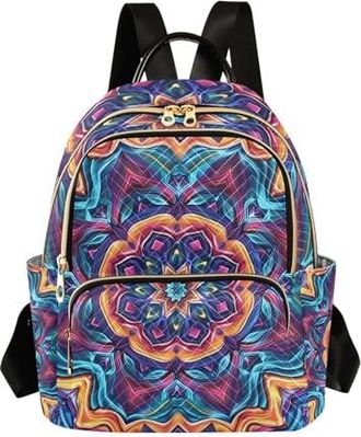 Mnsruu Mini sac à dos pour femme, motif kaléidoscope fluo, petit sac à dos tendance pour femme, sac à dos décontracté, Multi1205, S