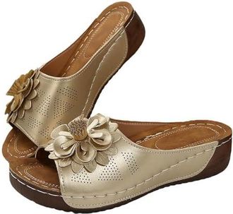 Generic Sandales compens&eacute;es orthop&eacute;diques pour femme, confortables, antid&eacute;rapantes, couleur unie, bout ouvert, soutien de la vo&ucirc;te plantaire, chaussures d&eacute;con