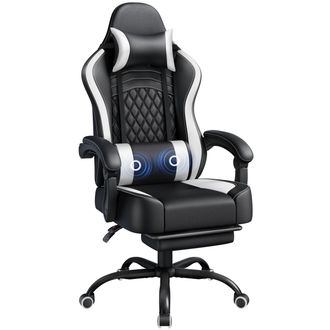 Yaheetech Gaming Stuhl Massage, Ergonomischer Gaming-Stuhl mit Massagefunktion & Ausziehbarer Fu&szlig;st&uuml;tze, Verstellbare R&uuml;ckenlehne, H&ouml;henverstellbar, PC-Stuhl Co