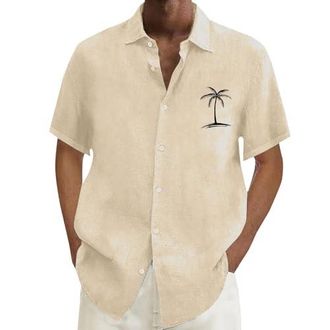Generic Chemise &agrave; manches courtes pour homme, chemise de plage imprim&eacute;e palmier, chemise d&eacute;t&eacute; d&eacute;contract&eacute;e boutonn&eacute;e, respirante, d&eacute;contract&eacute;e, haut tendance 