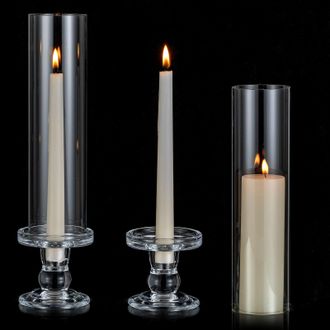 Nuptio Kerzenst&auml;nder Glas Glaszylinder Stabkerzen: 32cm 2er Kerzenhalter Stabkerzenhalter Zylinder f&uuml;r Kerzen Ohne Boden Windlicht Klarglas Stumpenkerzen Hoc