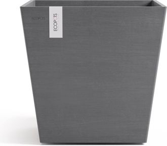 Ecopots Blumentopf Rotterdam Grau - 25 x 25 cm quadratisch klein - mit Bewässerung - Pflanzentopf aus Recycling Kunststoff - Übertopf modern für Indoor und Ou