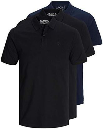 Jack & Jones 12171776 Lot de 3 polos pour homme, coupe slim, manches courtes, Noir/blanc/bleu/gris, XS S M L XL XXL, XXL