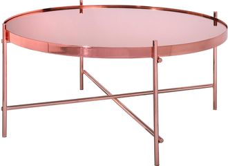 WOMO-DESIGN Couchtisch Ø75x35 cm in Kupfer aus Metall und Glas, Unikat, Design Wohnzimmertisch mit Glasplatte und Metallgestell, Runder Beistelltisch, Moderner Gl