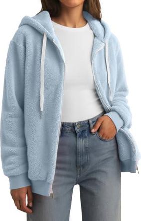 Generic Vestes pour femmes 2026 - Sweat &agrave; capuche d&eacute;contract&eacute; - Mode duveteuse et chaude - Avec poches, bleu ciel, 4XL