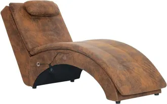 vidaXL Vidaxl - Chaise longue de massage marron en similicuir daim - 5 modes de massage - Fonction de chauffage - Dimensions 142x55x73 cm