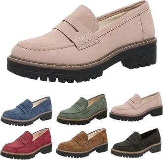 Generic Mocassins orthopédiques pour femme, mocassins à plateforme Penny 2025 à bout rond et large, couleur unie, en daim, décontractés, confortables, à enfil