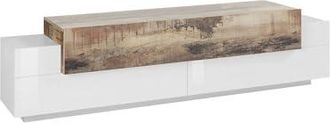 Dmora TV-Schrank Teo, niedriges Wohnzimmer-Sideboard, Fernsehst&auml;nder-Basis, 100 % Made in Italy, 200 x 45 x 52 cm, gl&auml;nzendes Wei&szlig; und Ahorn