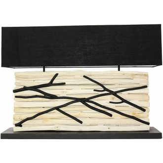 Licht-Erlebnisse Licht-erlebnisse - Tischlampe E27 56 cm Schwarz Natur Stoff Holz Modern Tischleuchte