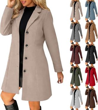 Generic Manteaux dhiver pour femmes en mélange de laine mélangée pour femmes, grande taille, vestes à manches longues pour femmes, vestes élégantes à col mont