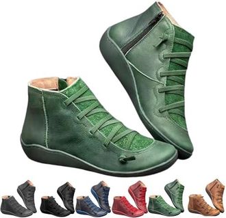 Generic Bottines pour femme sans talon, soutien de la vo&ucirc;te plantaire, confortables &agrave; lacets, bottines plates larges orthop&eacute;diques &agrave; fermeture &eacute;clair lat&eacute;rale