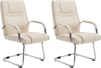 Clp 2er Set Freischwinger Attila Mit Metallgestell & Armlehne I B&uuml;rost&uuml;hle Mit Stoffbezug, Polsterung & 180 KG Belastbar, Farbe:Creme