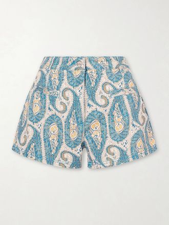 Etro Paisley-print Denim Shorts - Blue