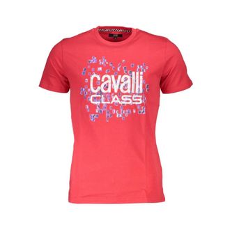 Cavalli Bedrucktes Logo Rundhals T-Shirt - - Tops - Herren - Rot - 2XL