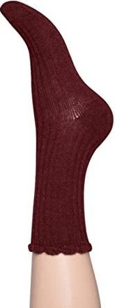 Charnos Chaussettes festonnées en Laine côtelée Bordeaux Taille Unique Femme