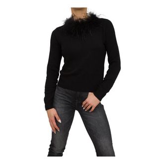 Twinset Femme, Pulls, Noir, Taille: 36 FR Haut noir à encolure bateau avec plumes