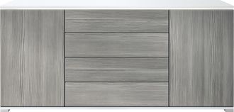 Vladon Sideboard Faro V2 - Kommode mit 2 Türen & 4 Schubladen, Schrank mit LED Lichtleiste, Weiß matt/Avola-Anthrazit (166,5 x 75,5 x 35)