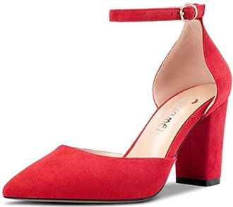 Castamere Femmes Bloc Chunky Haut High Talon Heel Pointu Bout Escarpins Lani&egrave;res Cheville Boucle Mariage Party Sexy 8.5 CM Heels Rouge 38 EU