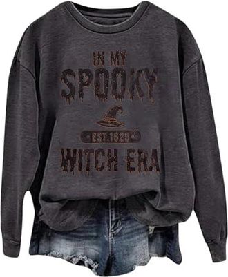 Generic Sweat-shirts tendance dHalloween pour femme In My Spooky Witch Era - Costume dHalloween mignon à manches longues - Col rond - Haut vintage ample - Pou