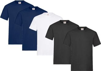 Fruit Of The Loom Herren Heavy Cotton T T-Shirt auch Farbsets M L XL XXL 3XL 5 Pack,2X Navy + 2X Schwarz + 1x Weiss + 1 HL Kauf Notizblock-XXL