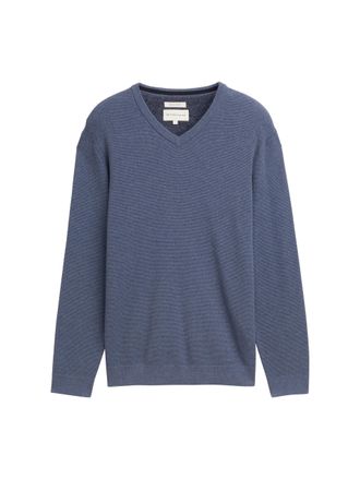 Tom Tailor Herren 1047997 Strickpullover mit V-Ausschnitt aus Bio-Baumwolle, 18964-Vintage Indigo Blue Melange, 3XL