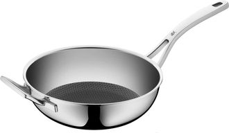 WMF Profi Resist Wokpfanne 28 cm, Wok Mehrschichtmaterial beschichtet, Wabenstruktur, Edelstahlgriff, backofenfest
