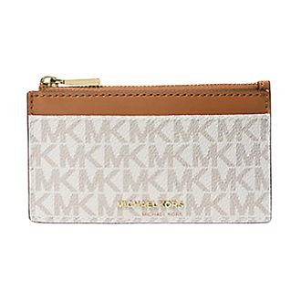 Michael Kors Femme, Accessoires, Beige, Taille: ONE Size Porte-Cartes Compact avec Logo Imprim&eacute; et Fermeture &Eacute;clair