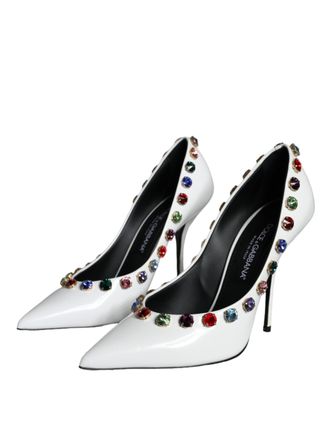 Dolce & Gabbana Womens Multicolor Crystal-Embellished Pump White Calf Leather