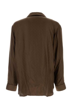 Saint Laurent Mens Brown Silk Shirt Taupe Exterior: Camicie