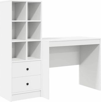 vidaXL Bureau avec rangement avec tiroir 2 pcs Blanc Bois dingénierie vidaXL