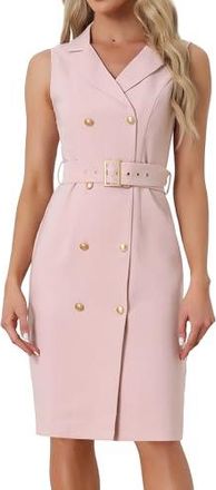 Allegra K Femmes sans Manches Revers crant&eacute; Double Boutonnage ceintur&eacute; Travail Bureau Robe Blazer Robes Rose XS