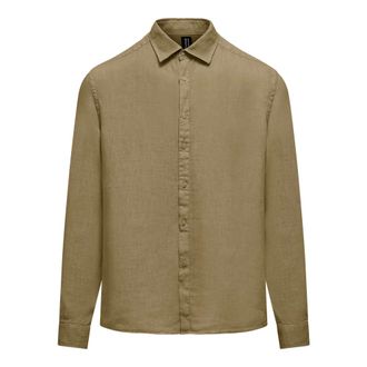 Bomboogie Homme, Chemises, Vert, Taille: L Chemise en Lin &agrave; Manches Longues