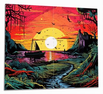 Wallario Herdabdeckplatte/Spritzschutz aus Glas, 2-teilig, 60x52cm mit 13mm hohen Füßen, für Ceran- und Induktionsherde, Verwunschenes Flussdelta