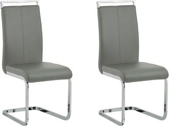 Beliani Freischwinger Stuhl 2er Set Grau Kunstleder mit Lehne Griff Metallgestell Modernes Design Wohnk&uuml;che Arbeits-, Ess- und Wohnzimmer